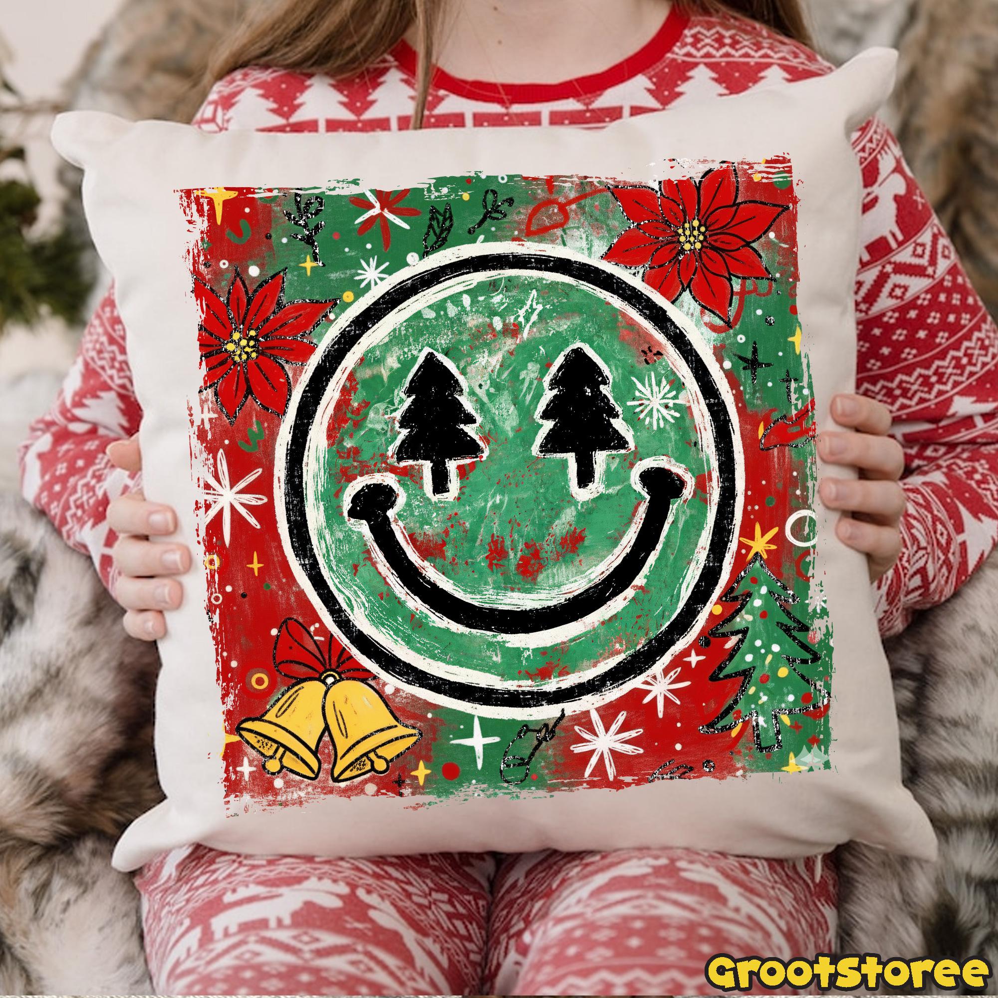 Retro Smiley Christmas PNG, Trendy Checkered Xmas Face Design, Preppy ...