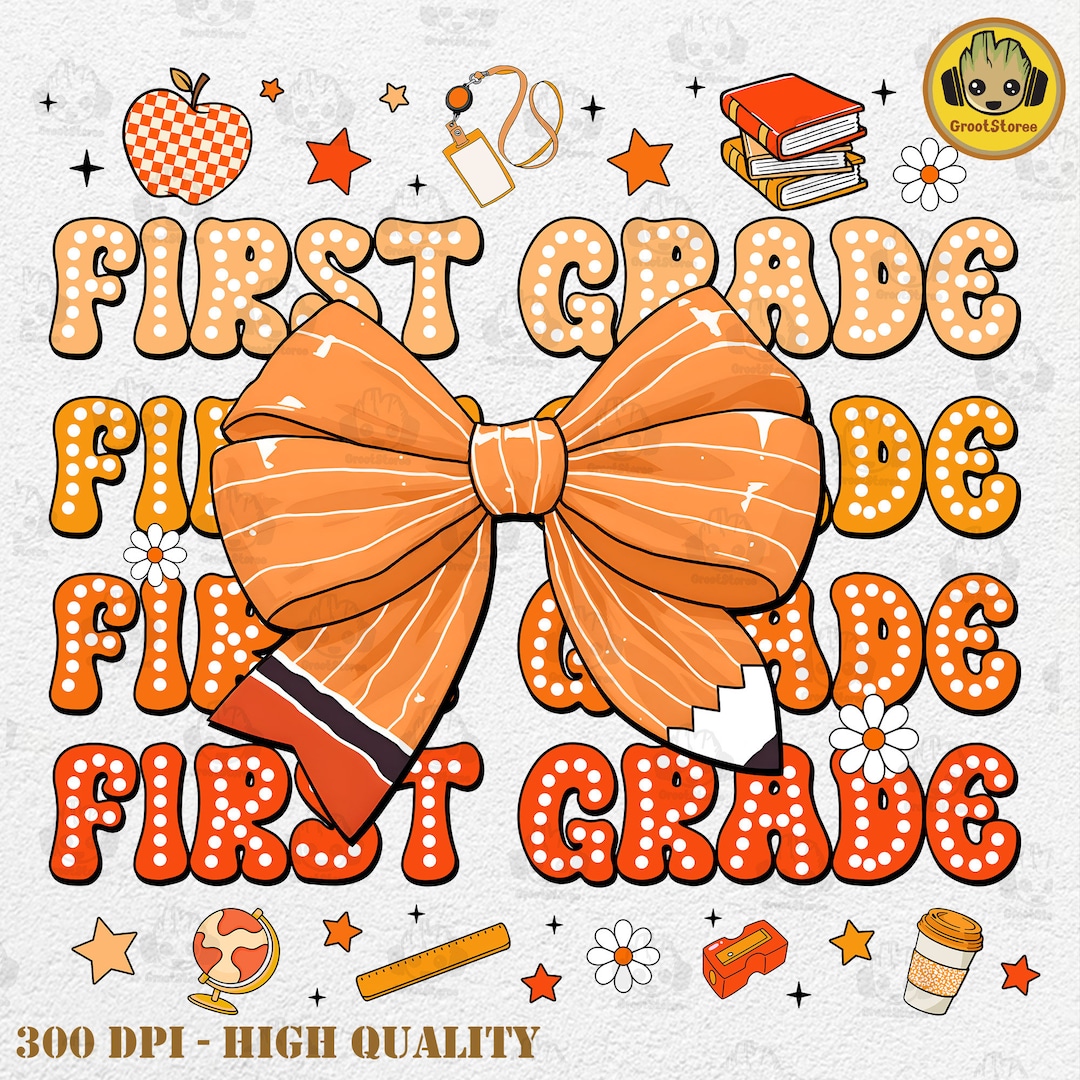 First Grade Teacher Pencil Bow Png, Retro Back to School Teacher Png ...