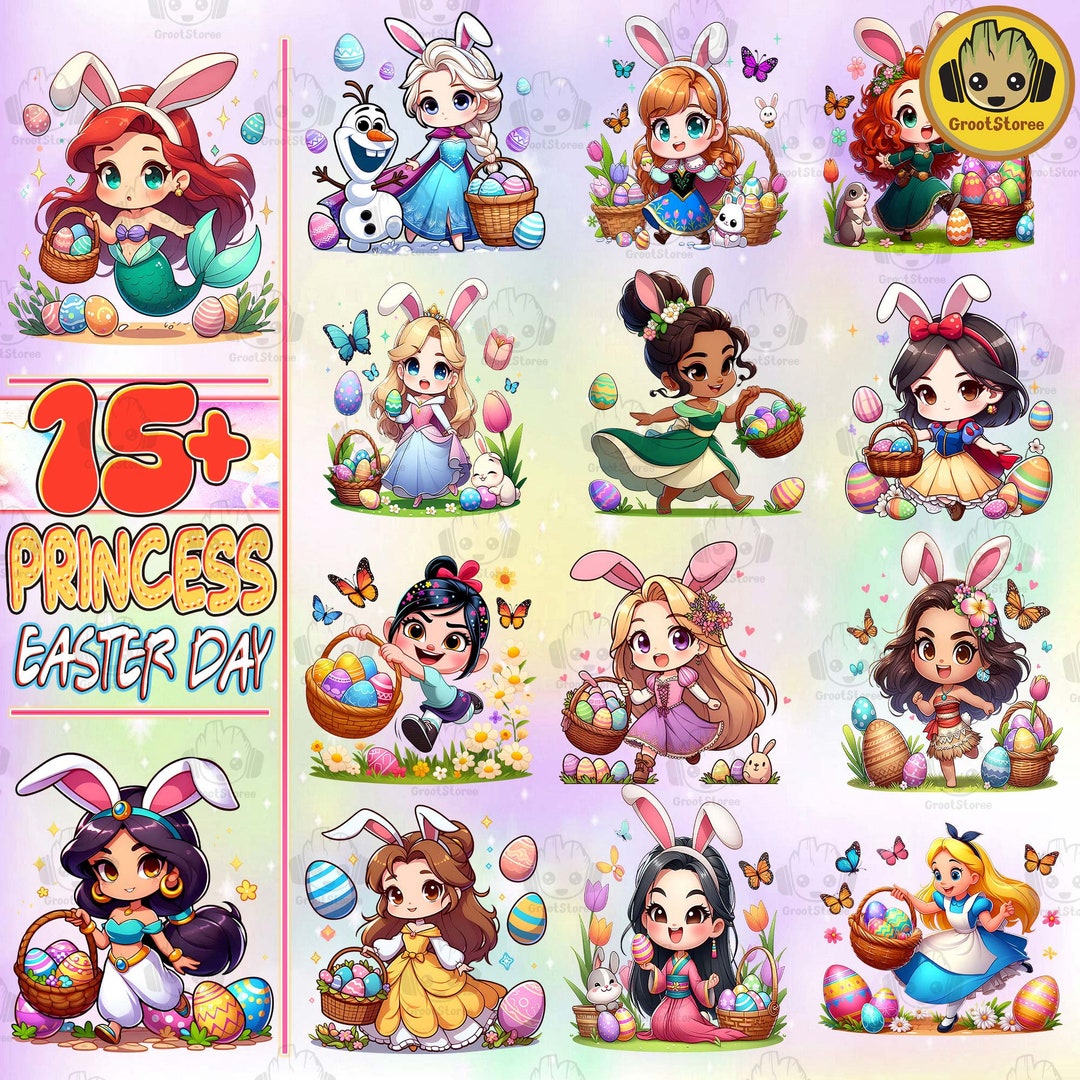 15+ Easter Cartoon Princess Png Bundle, Cartoon Easter Png, Happy ...