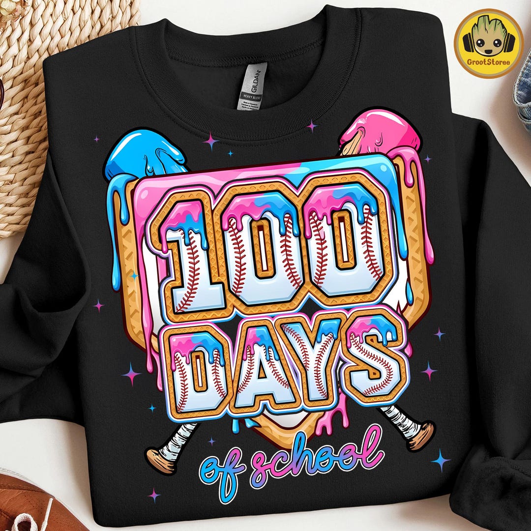 100 Drippy Days of School Png, Baseball Ice Cream Png, Funny Boys Kids ...