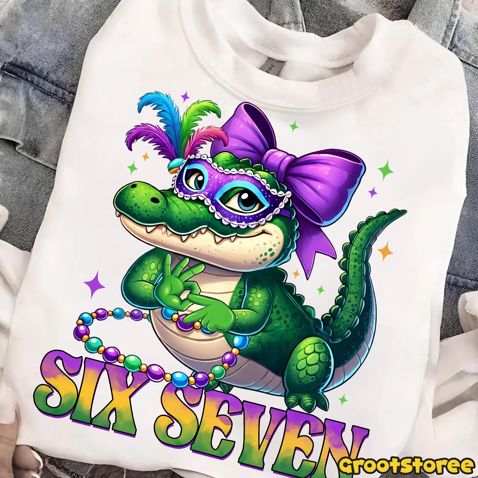 Six Seven Gator Mardi Gras PNG, Mardi Gras 67 Design, Alligator Mardi ...