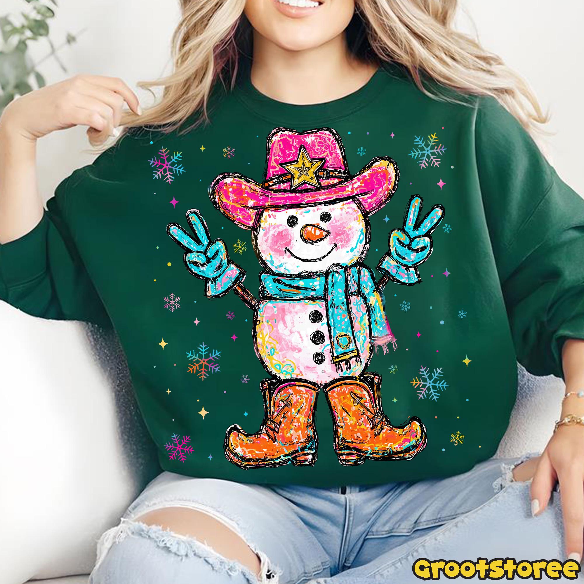 Preppy Western Christmas Png, Preppy Western Snowman PNG, Girly Pink ...