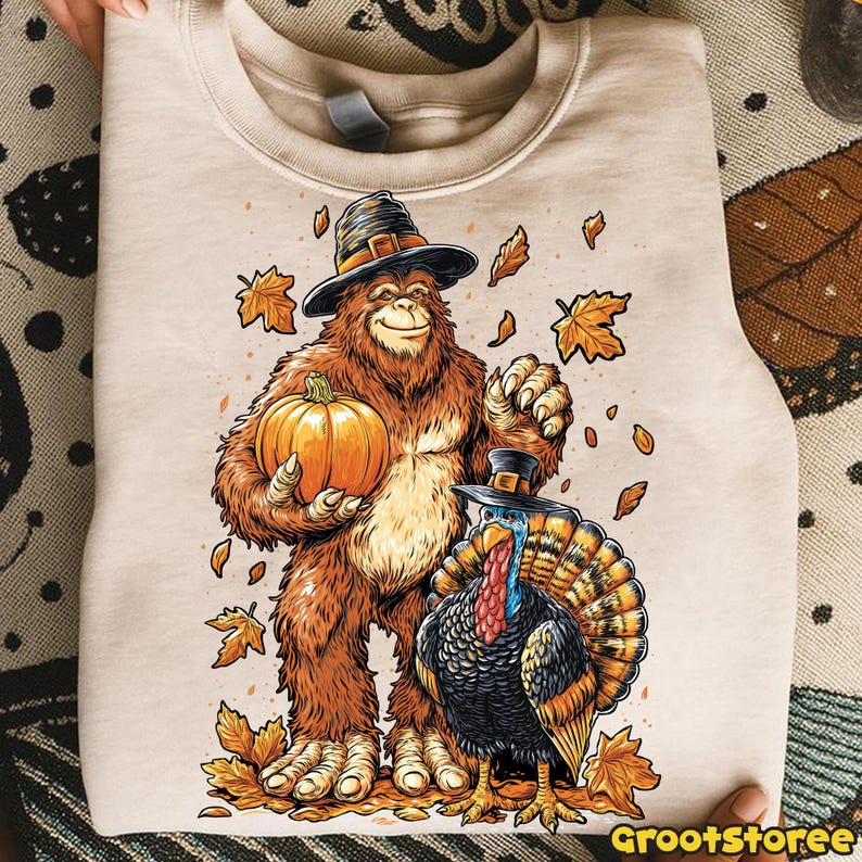 Retro Bigfoot and Turkey Thanksgiving PNG, Funny Sasquatch Fall Shirt ...