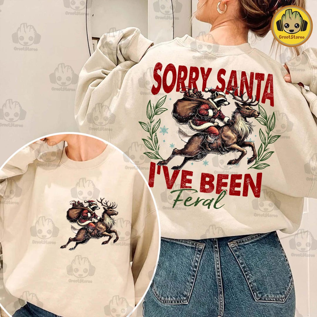 Sorry Santa Ive Been Feral Two Side Png, Christmas Raccoon Png, Retro ...
