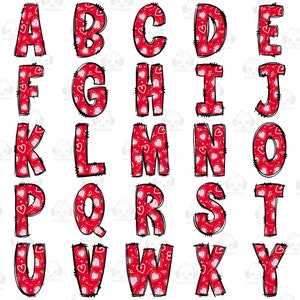 Valentine Alpha Doodle 5 Set Png Bundle, Valentine Heart ABC Alphabet ...