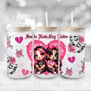 Smile Now Cry Later Cholo 16oz Glass Can PNG, Chola Couple 16oz Libbey ...