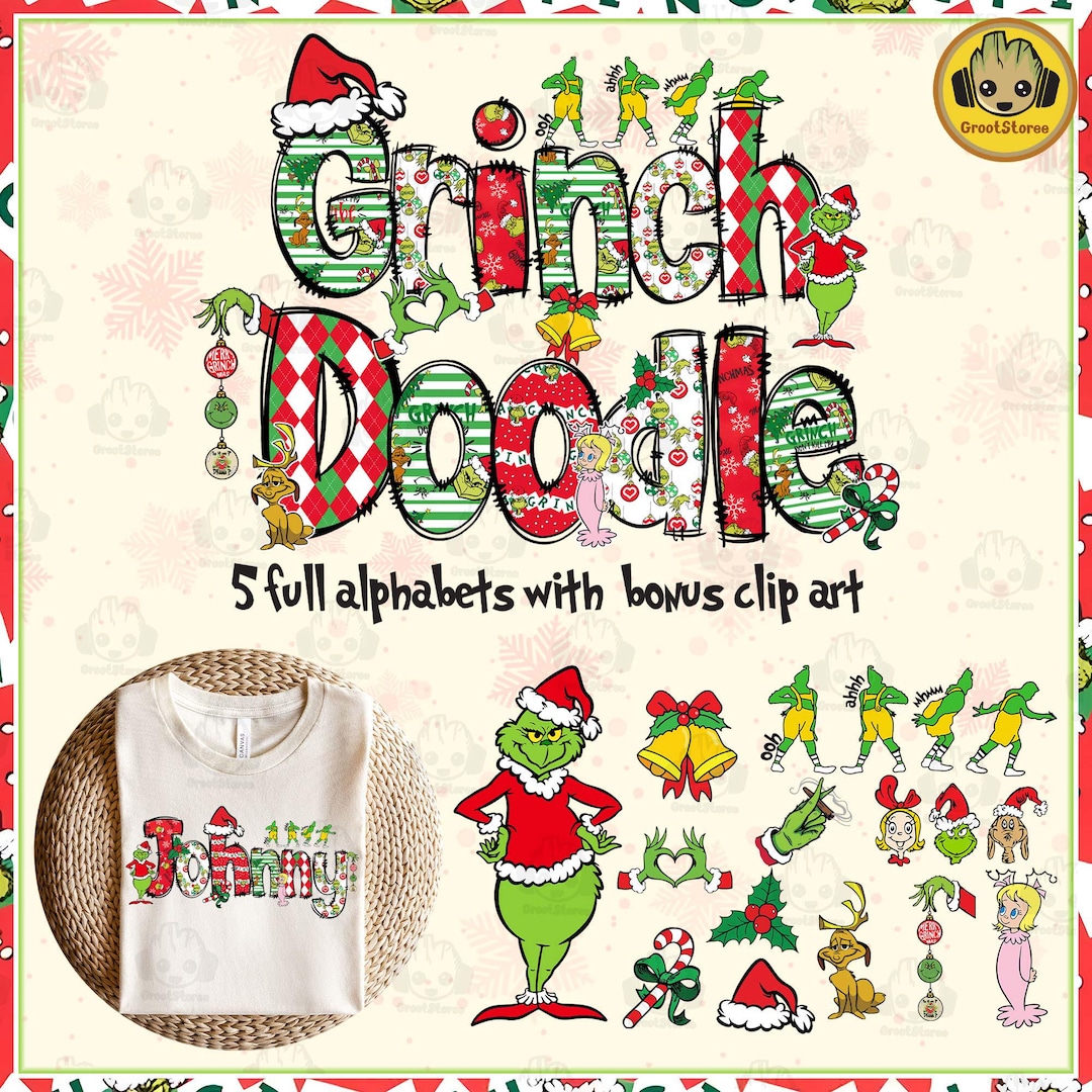 BUNDLE Christmas Alpha Doodle Png, Christmas Character Theme PNG ...