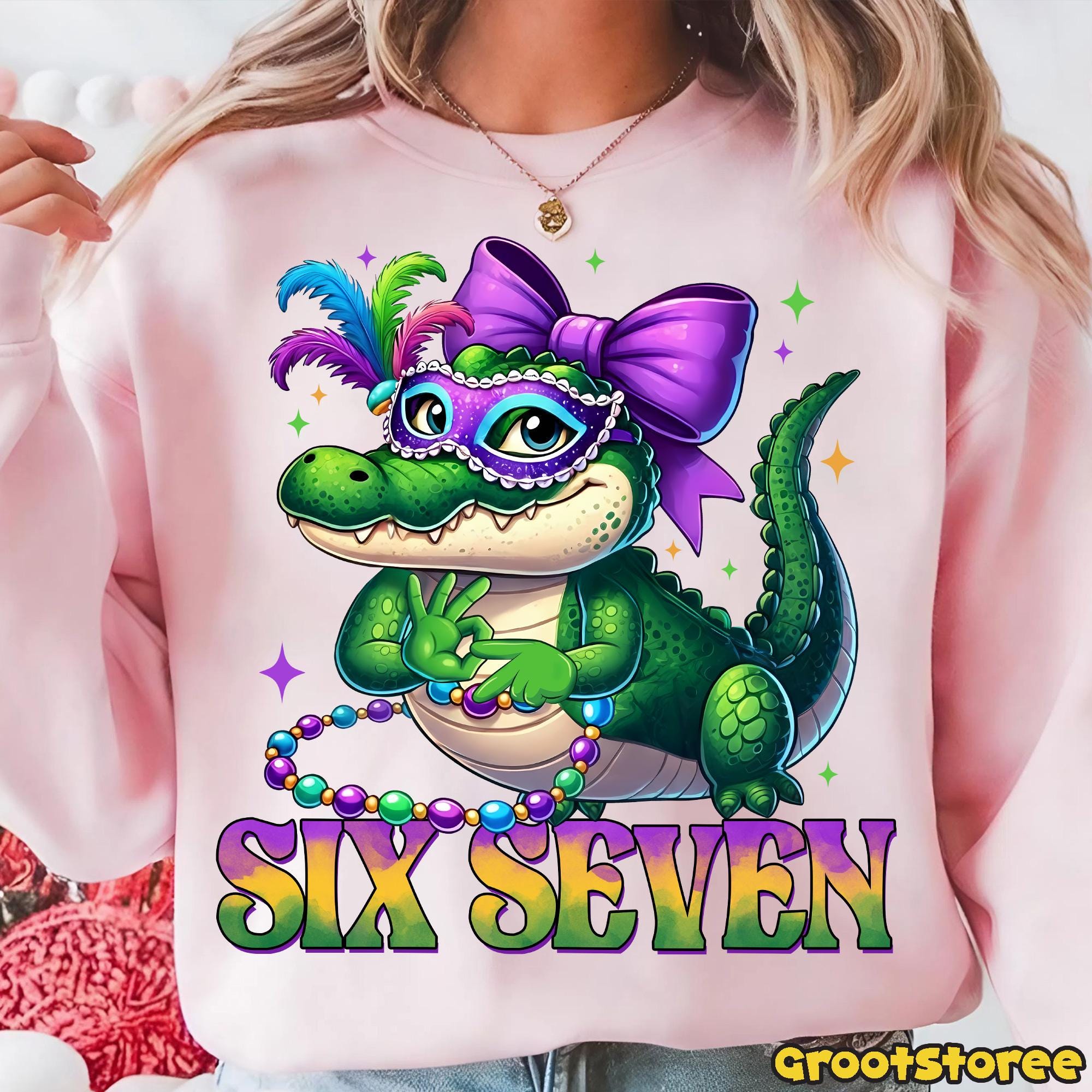 Six Seven Gator Mardi Gras PNG, Mardi Gras 67 Design, Alligator Mardi ...