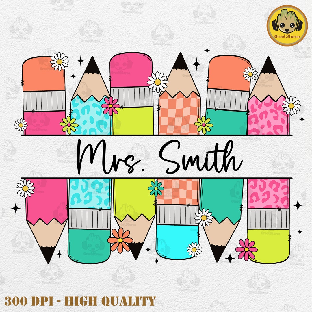 CUSTOM Pencil Name Frame Png, Teacher Love Inspire Png, Retro School ...
