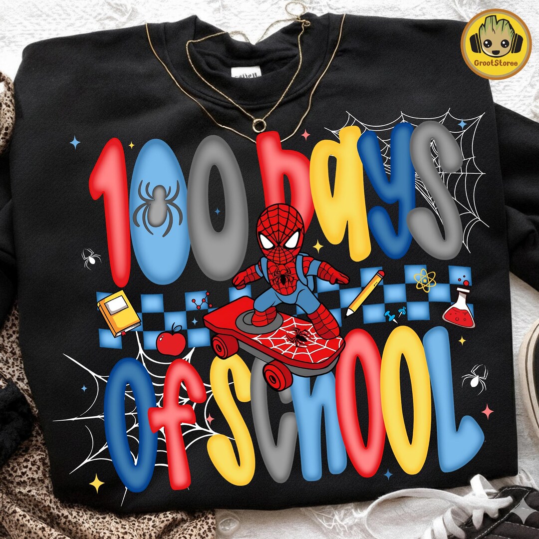 100 Days of School Superhero PNG, Spider Theme Boys Shirt Design ...