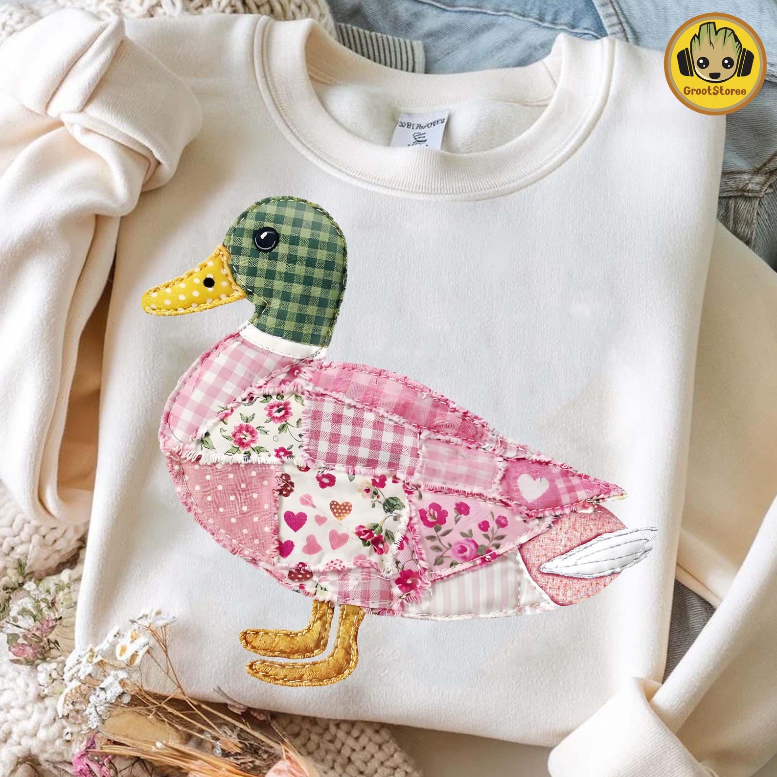Quilted Mallard Duck PNG, Patchwork Grandma Core Duck PNG, 90s Quilt ...