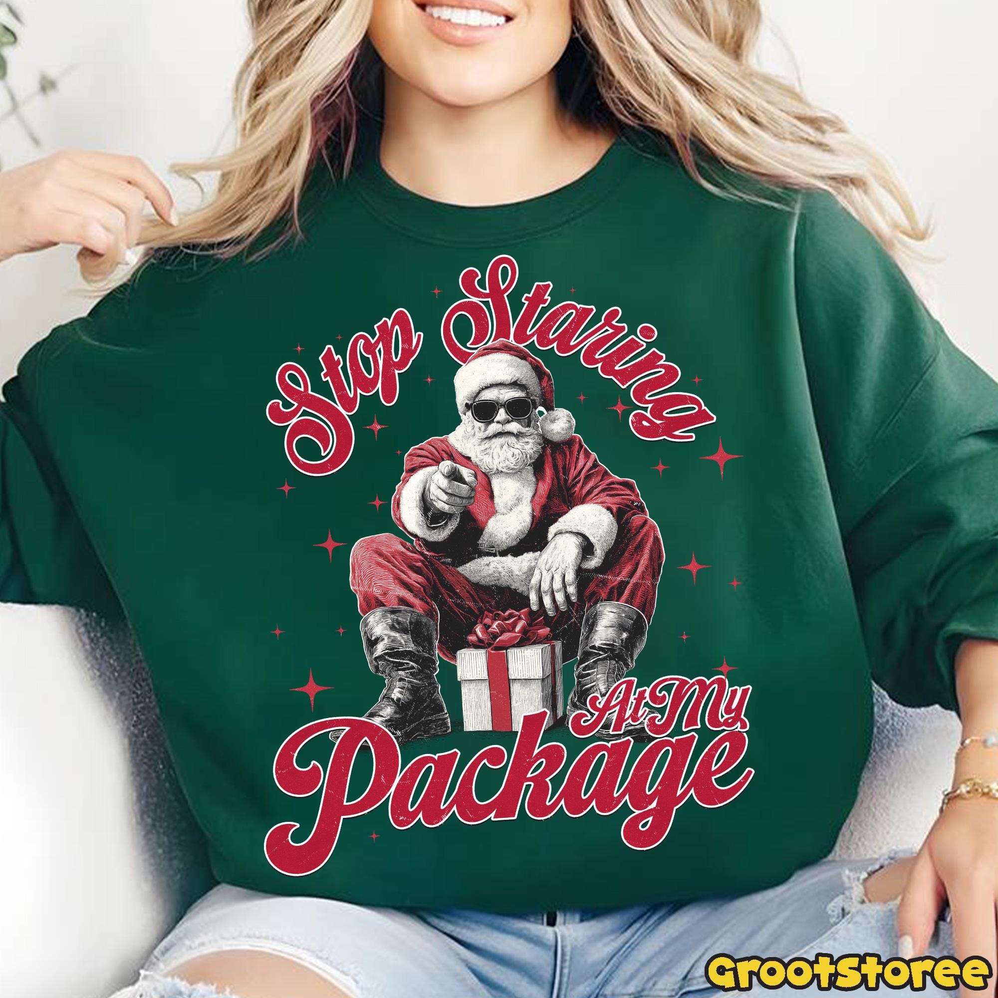 Funny Christmas Santa Claus PNG, Retro Stop Staring at My Package ...