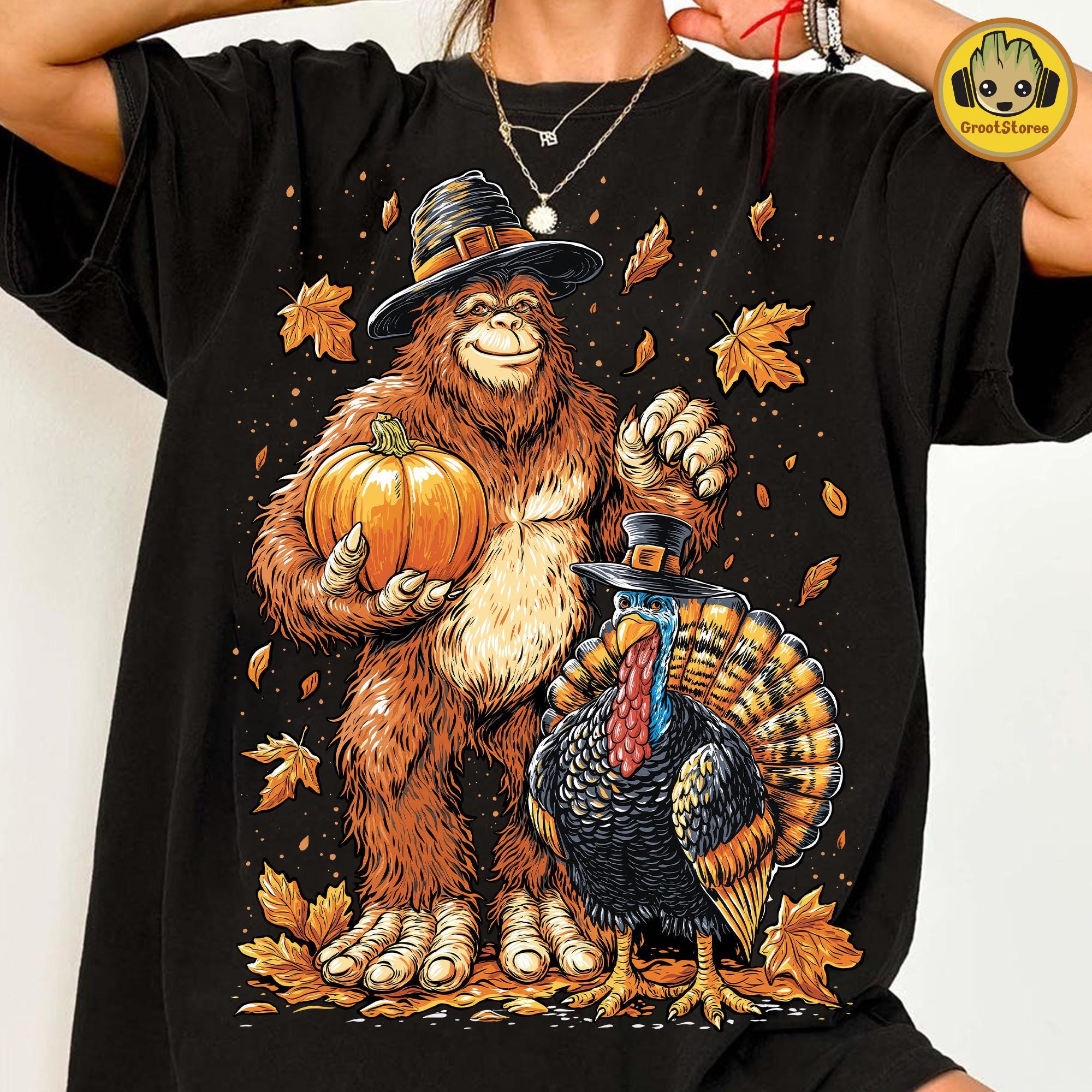 Retro Bigfoot and Turkey Thanksgiving PNG, Funny Sasquatch Fall Shirt ...
