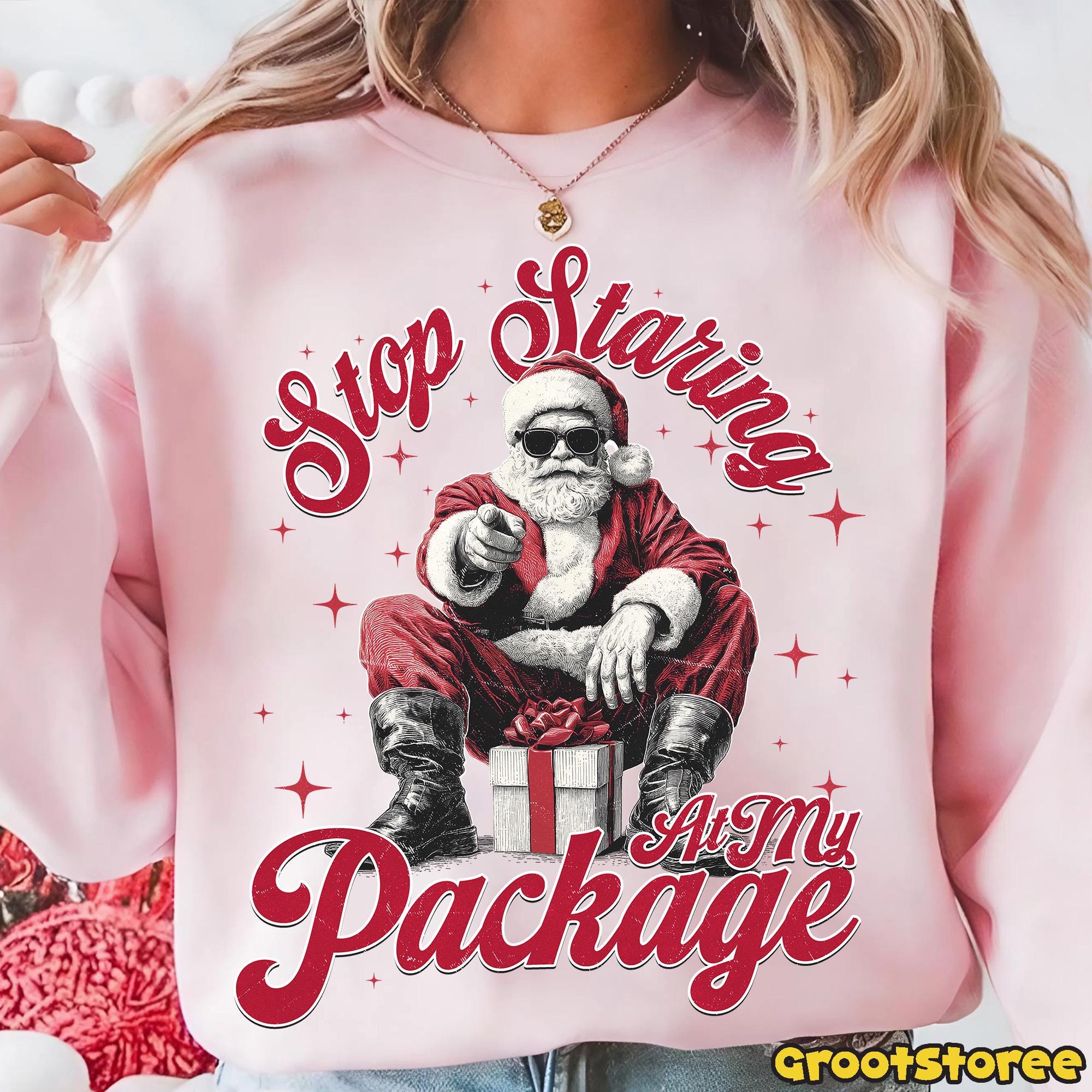 Funny Christmas Santa Claus PNG, Retro Stop Staring at My Package ...