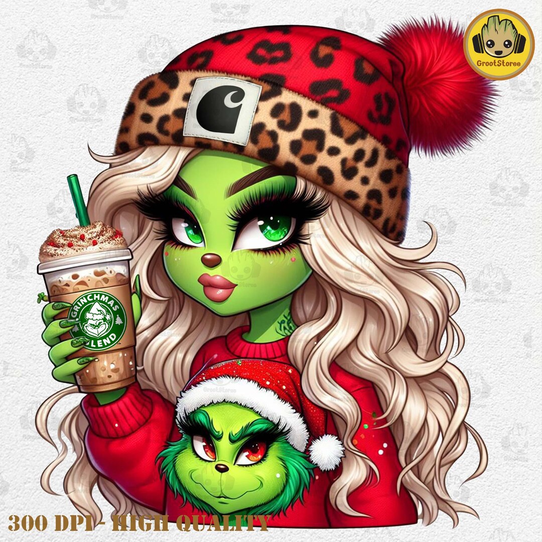 Christmas Girl Cute Boujee PNG, Mean Green Girl Christmas Png, Leopard ...