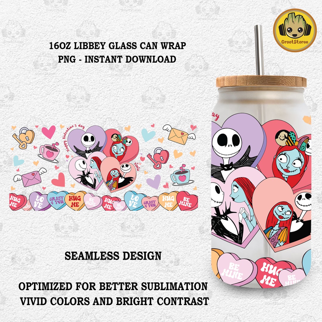 Horror Valentine Nightmare Movie Heart 16 Oz Glass Can Sublimation ...