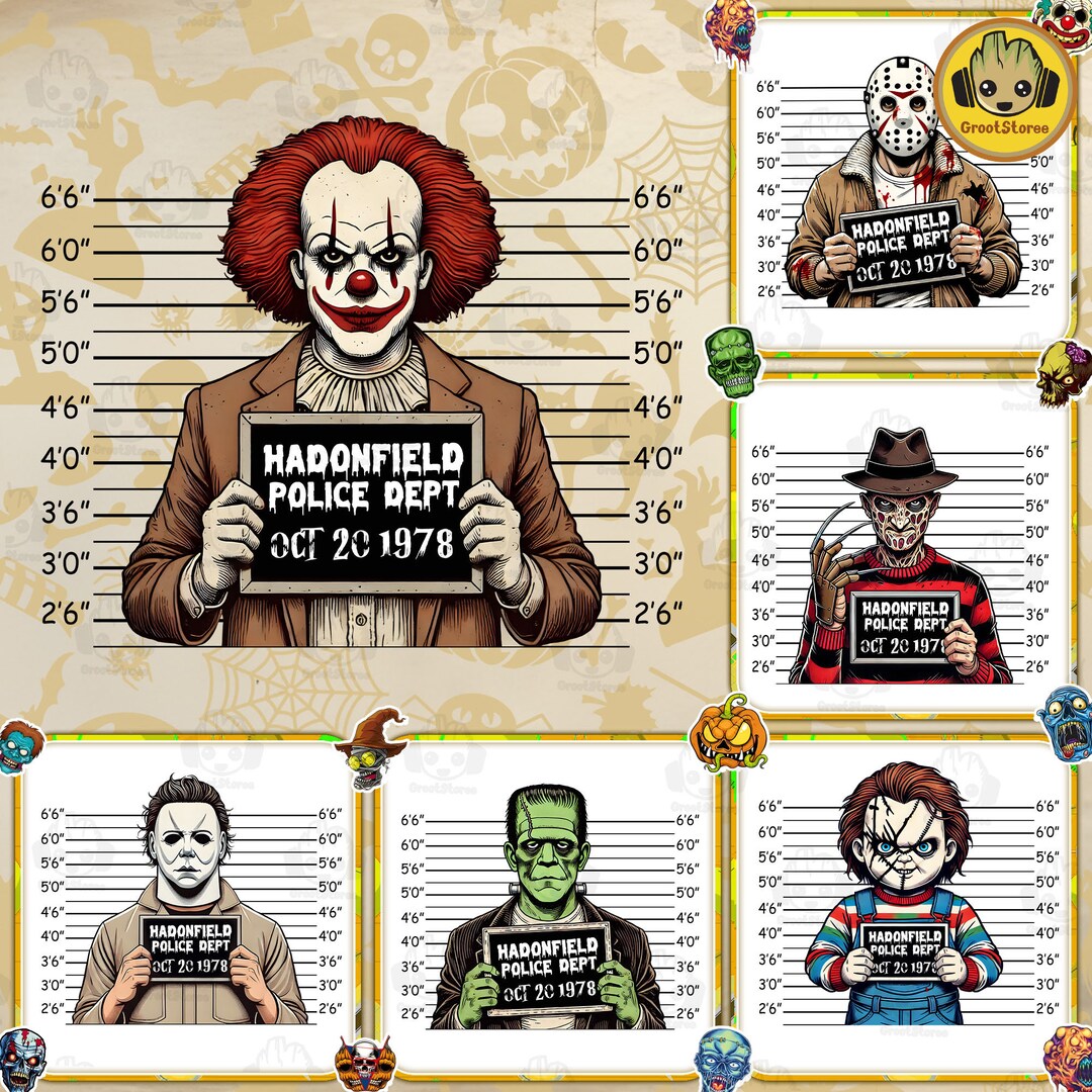 5 Friends Horror Characters Mugshot Png Bundle, Happy Halloween Png ...
