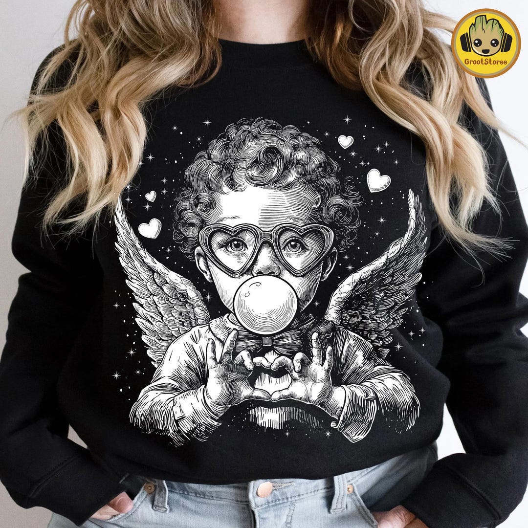 Retro Cupid Valentine Blowing Bubble PNG, Funny Cupid With Sunglasses ...