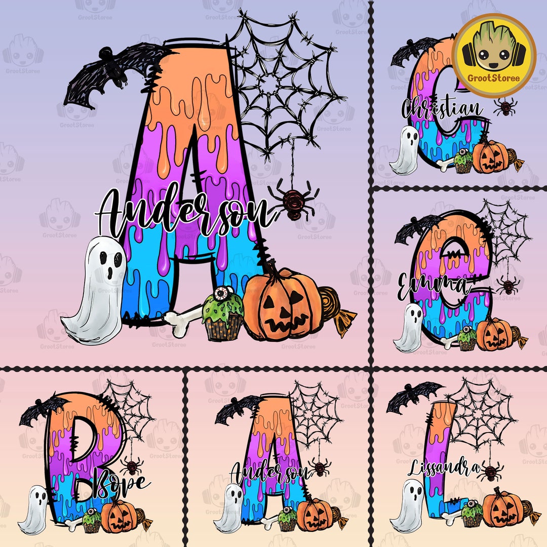 CUSTOM Name Halloween Doodle Letters Png Bundle, Make Your Own Name ...
