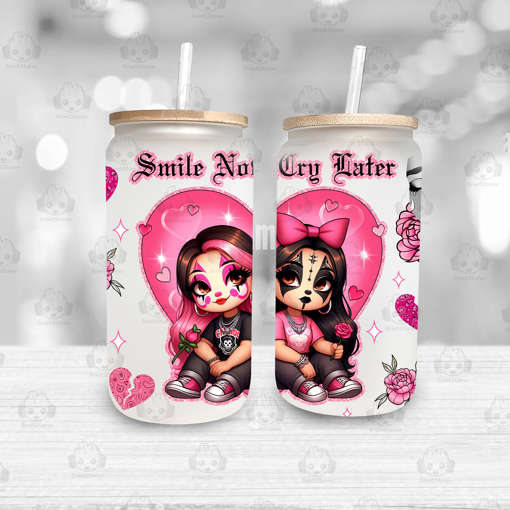 Smile Now Cry Later Cholo 16oz Glass Can PNG, Chola Couple 16oz Libbey ...