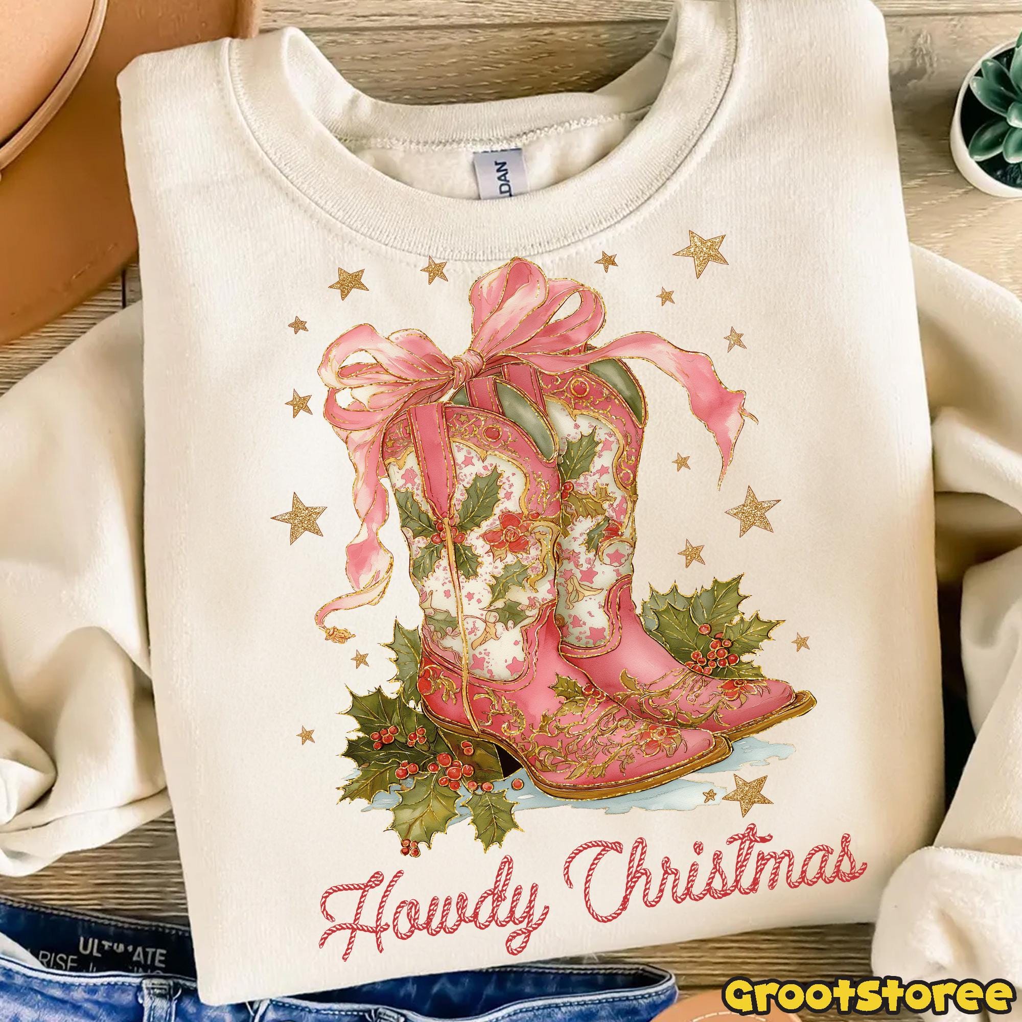 Howdy Christmas Png, Cowgirl Western Christmas Boots Png, Pink Coquette ...