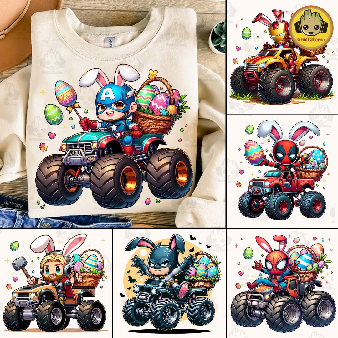 Bundle Easter Superhero Monster Truck Png, Superhero Easter Cartoon Png ...
