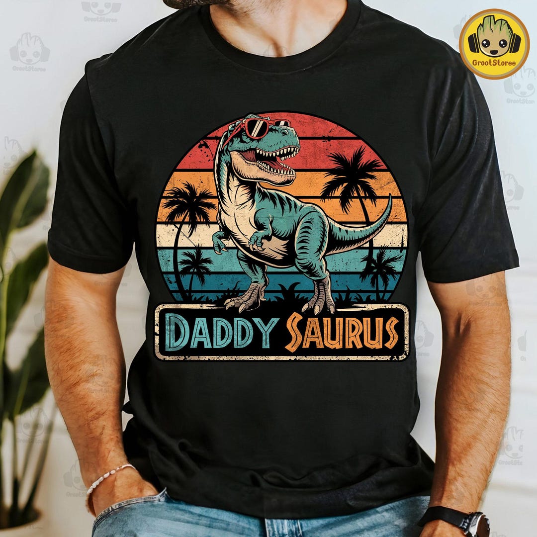 Retro Daddysaurus Png, Papa Saurus T-rex Dinosaur Png, Family Dinosaur ...