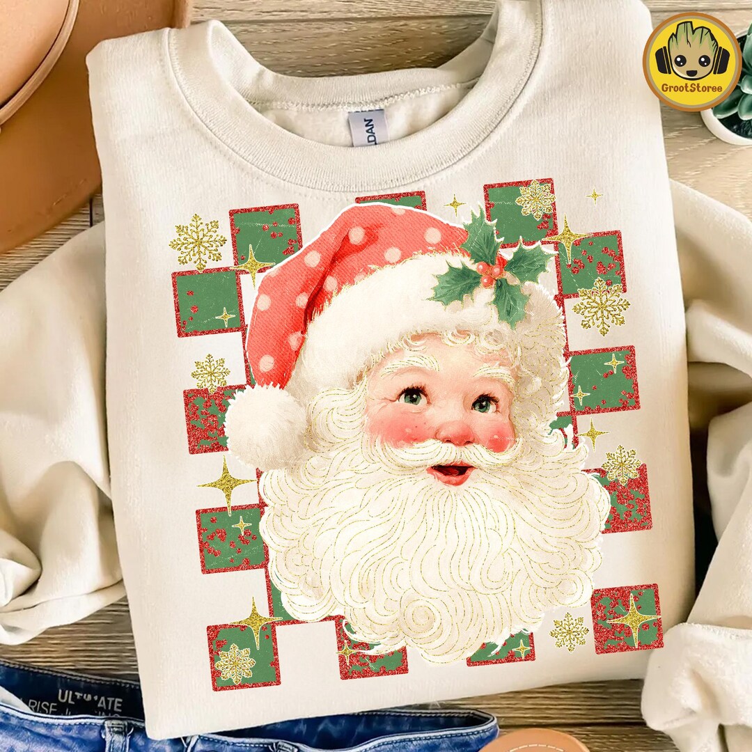 Checkered Santa Claus Png, Retro Pink Santa Png, Merry Christmas Png ...