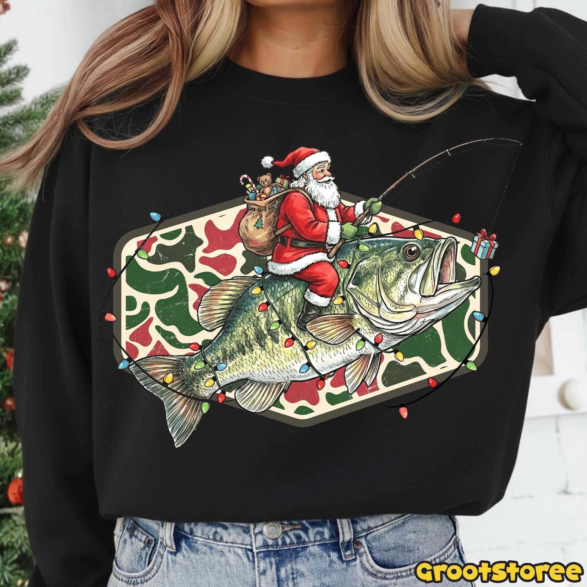 Reel in the Season PNG, Retro Fishing Santa Claus PNG, Camo Christmas ...