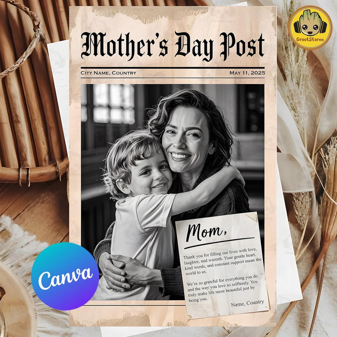 Canva Template Mother Newspaper, Personalized Mothers Day Gift ...