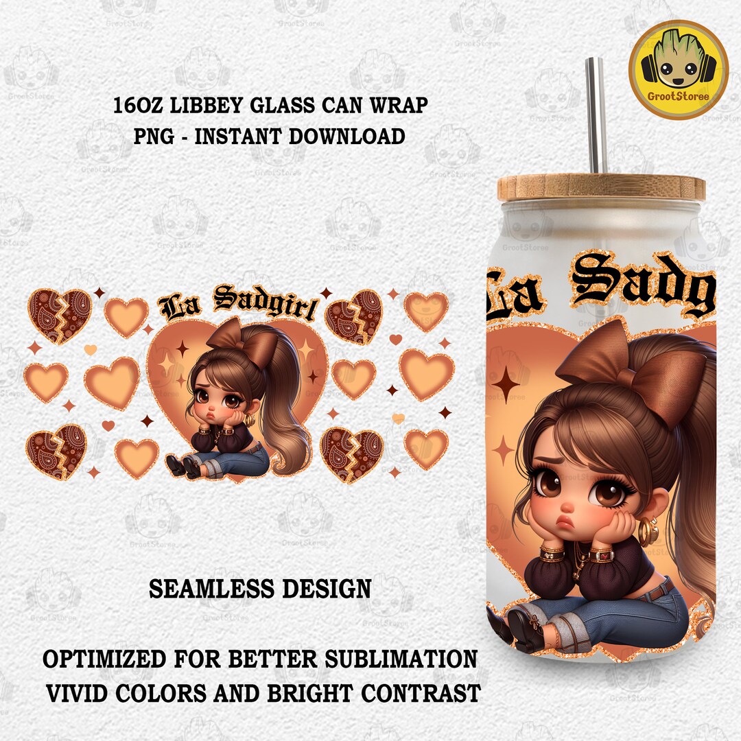 Chicano La Sad Girl Cholo 16oz Glass Can PNG, Chola Couple 16oz Libbey ...