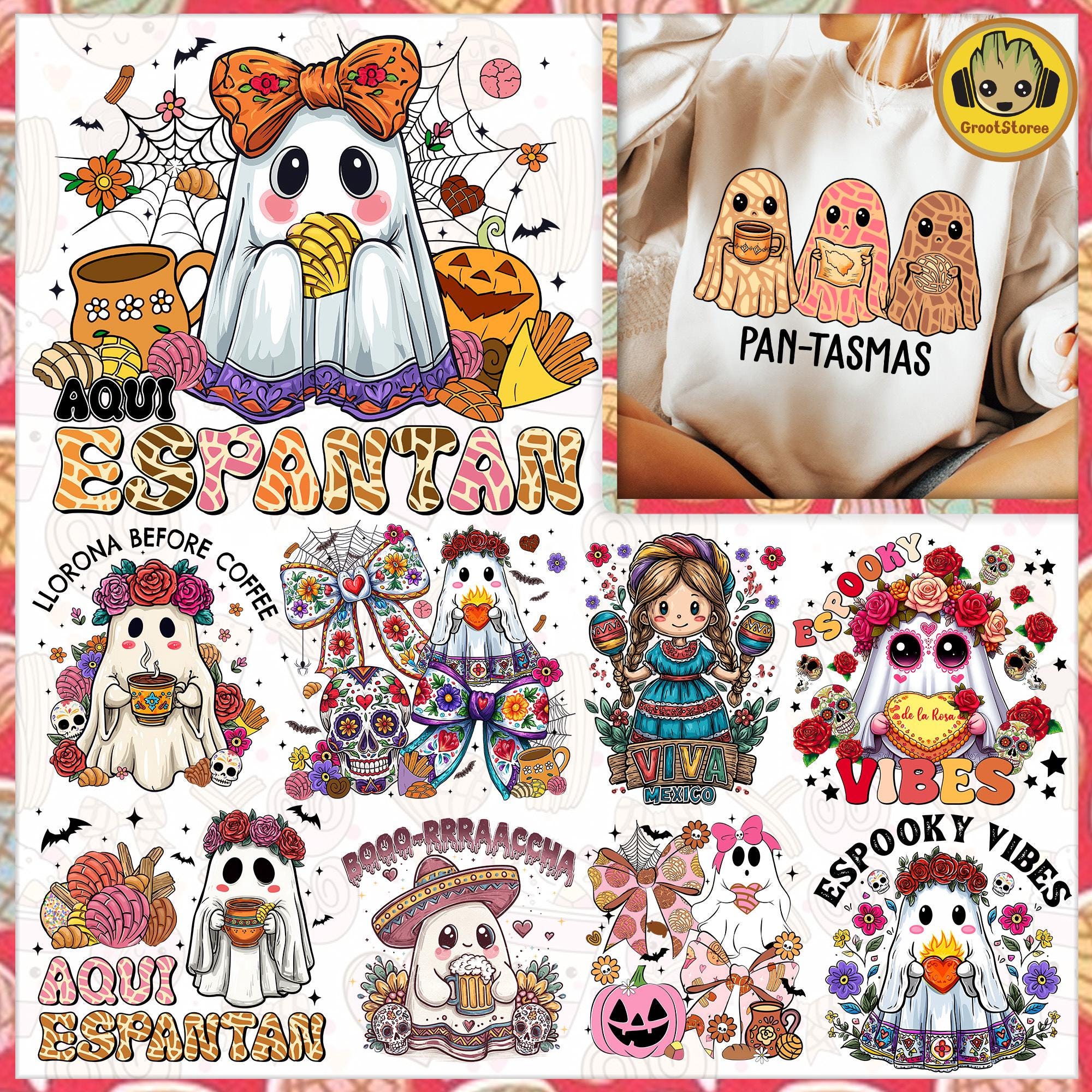 10+ Halloween Mexican Conchas Ghost Png Bundle, Espooky Vibes PNG ...