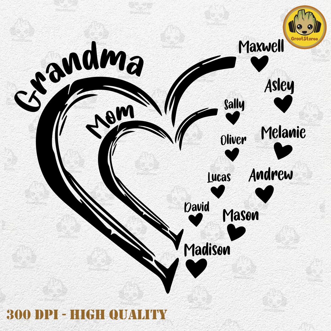 CUSTOM Grandma/mom Kid Name Png, Personalized Kid Name Gift for Grandma ...