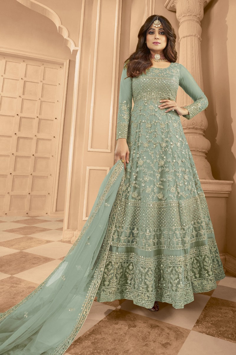 Green Golden Multi Embroidered Wedding Anarkali Gown Clothes Collection ...