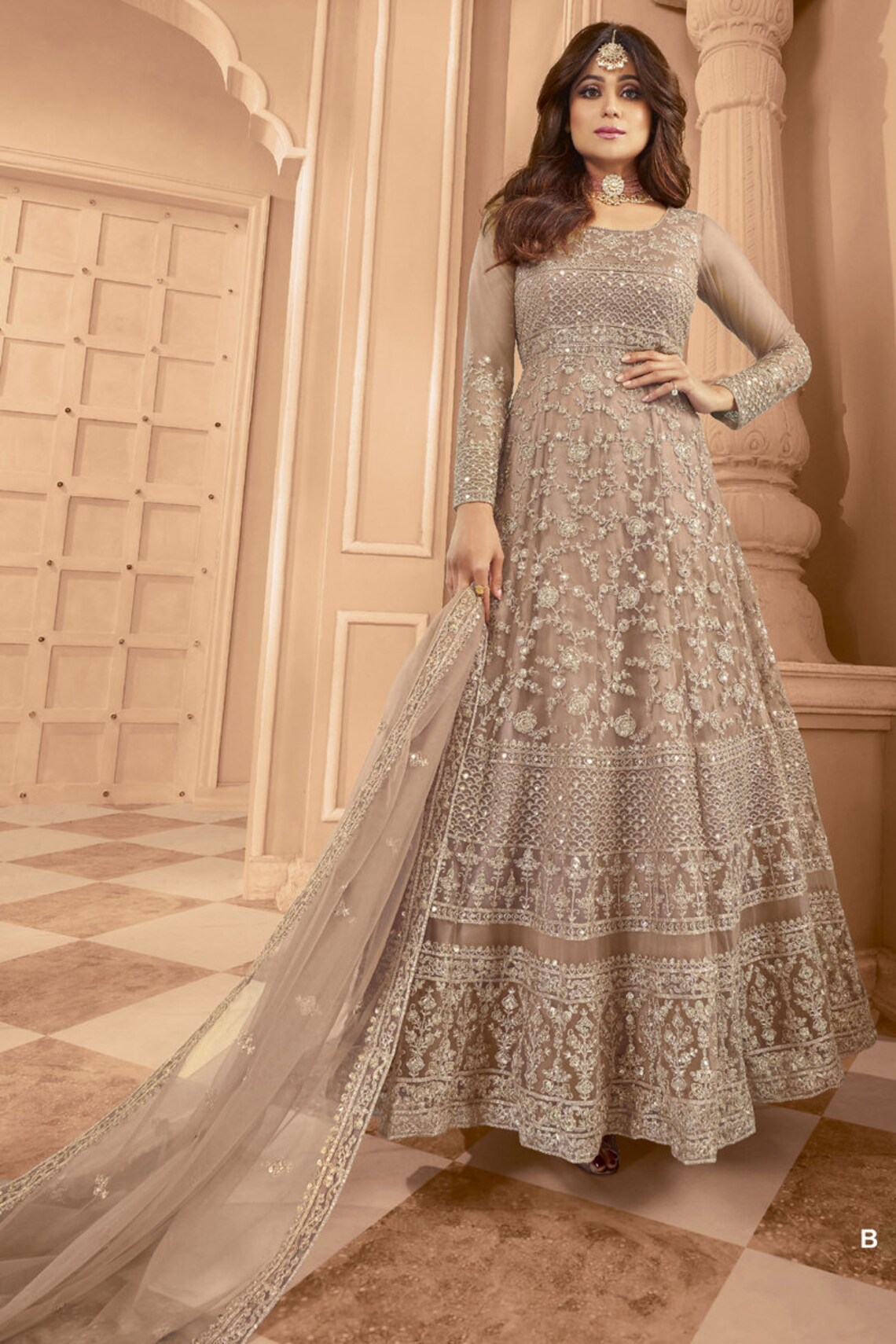 Green Golden Multi Embroidered Wedding Anarkali Gown Clothes Collection ...