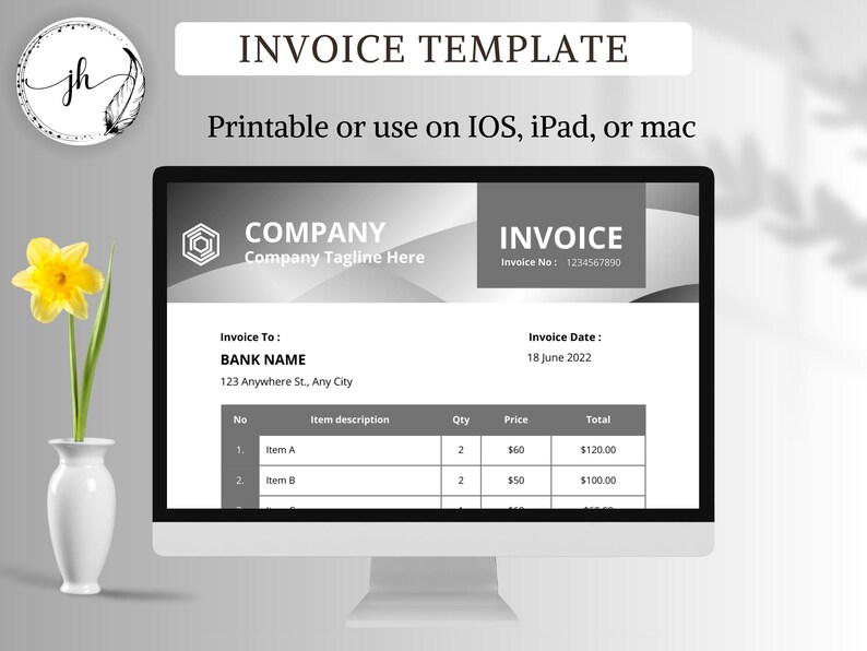 Invoice Template, Order Form Template, Printable Invoice, Editable ...