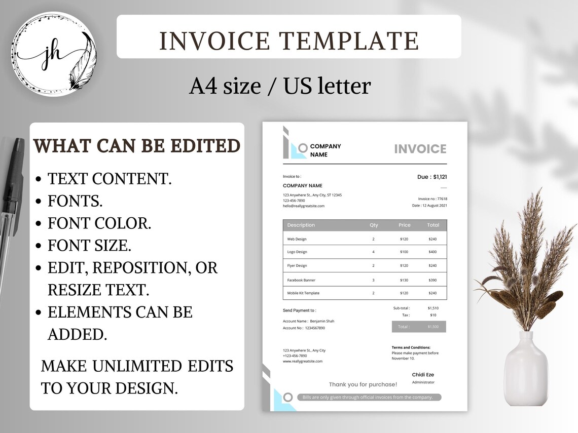 Invoice Template Order Form Template Printable Invoice - Etsy