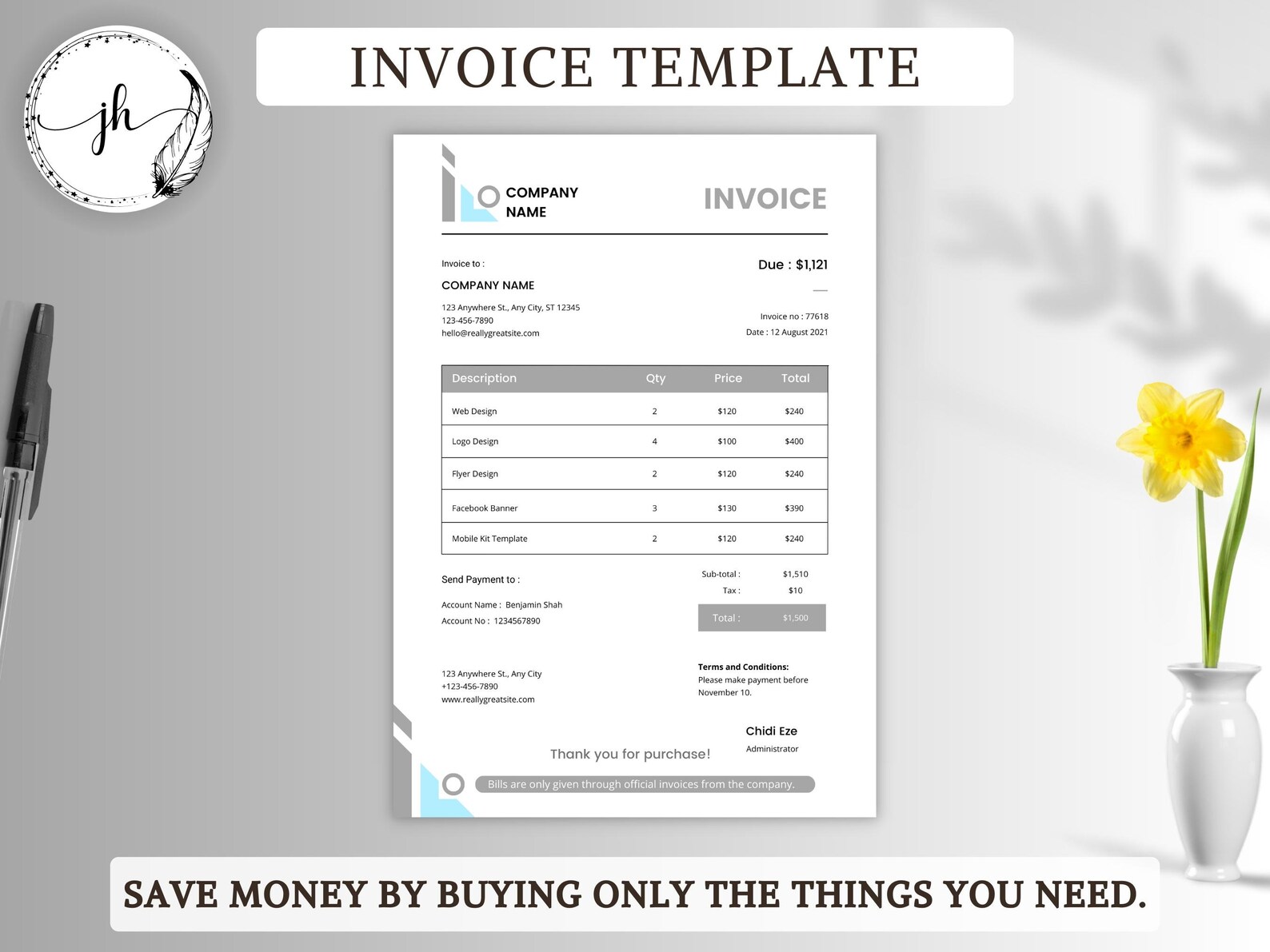 Invoice Template Order Form Template Printable Invoice - Etsy