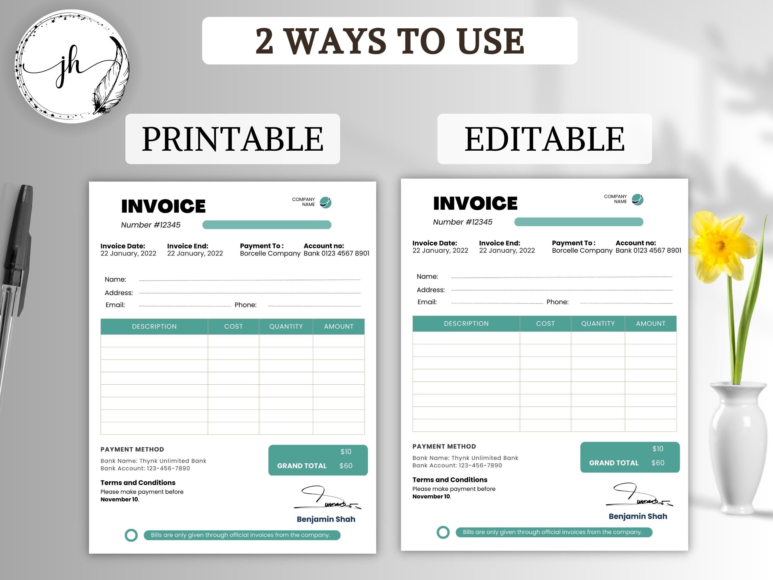 Invoice Template Order Form Template Printable Invoice - Etsy