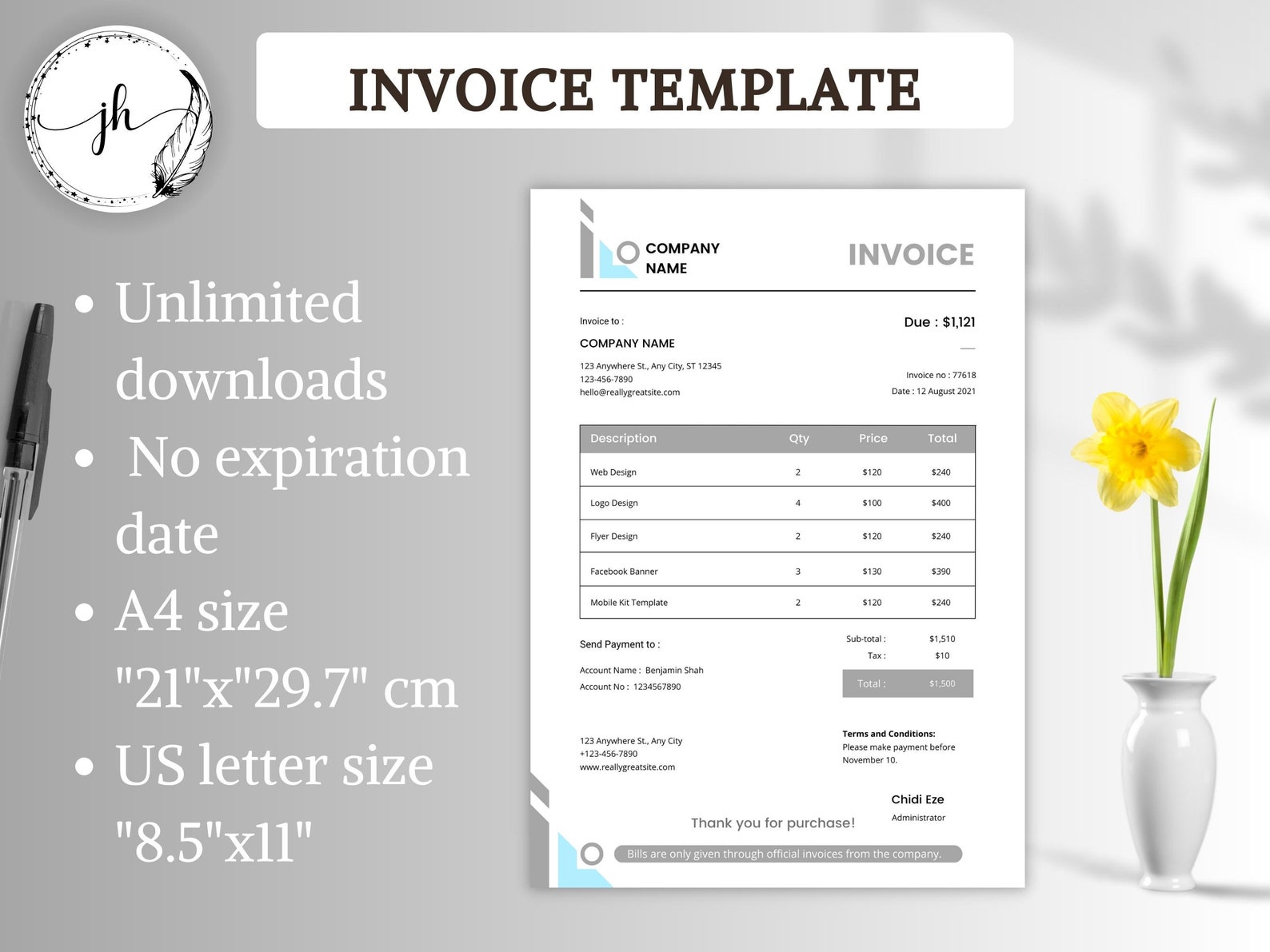 Invoice Template Order Form Template Printable Invoice - Etsy