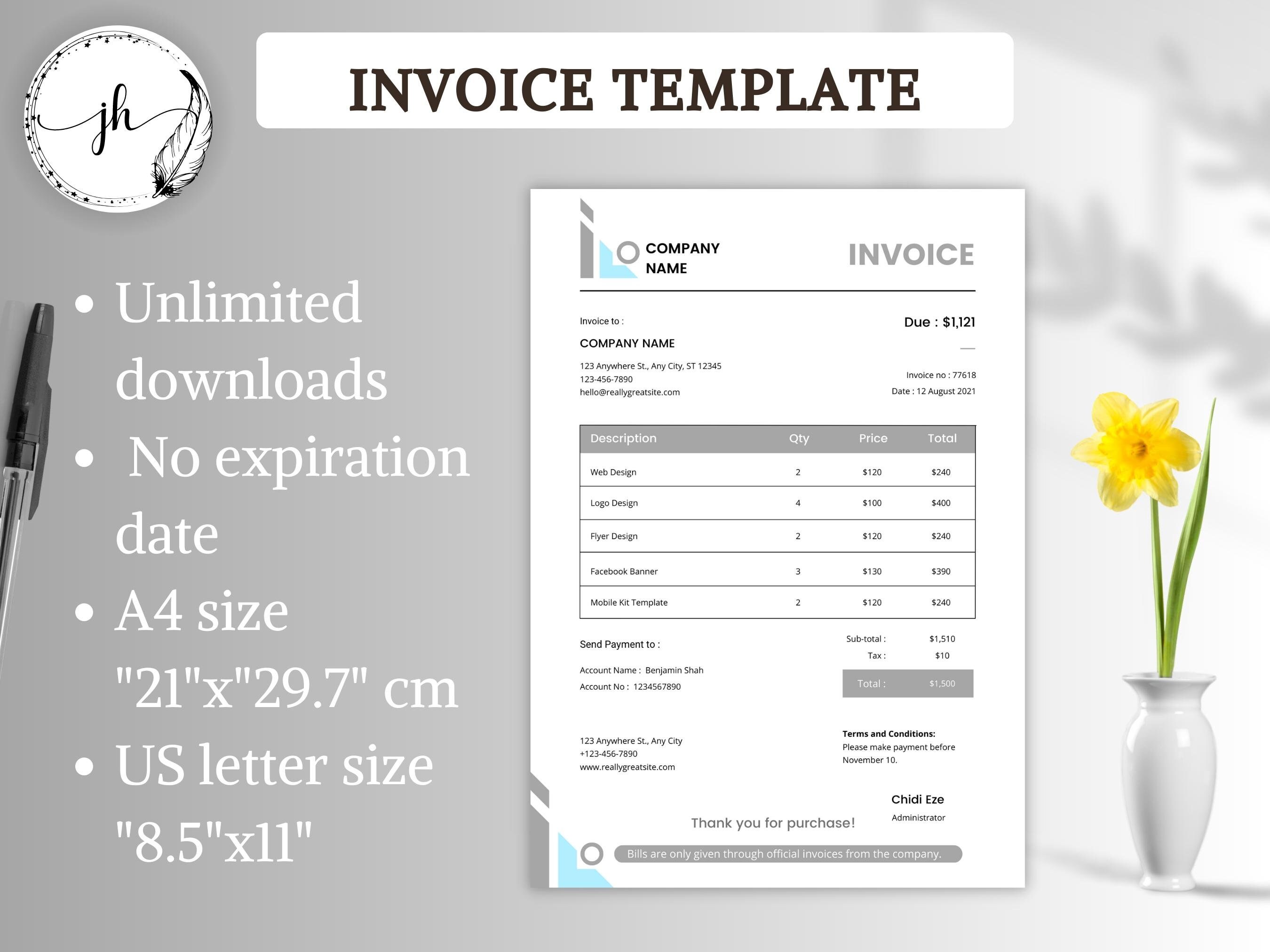 Invoice Template Order Form Template Printable Invoice - Etsy
