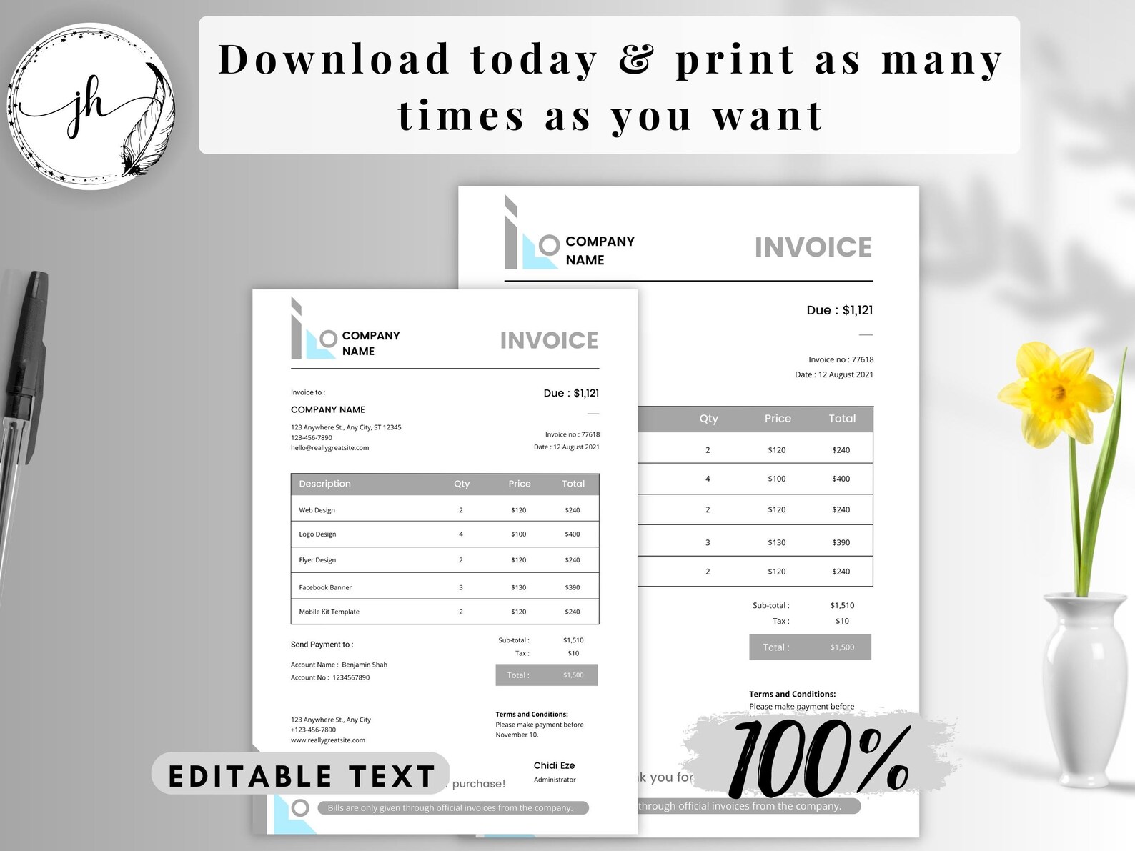 Invoice Template Order Form Template Printable Invoice - Etsy
