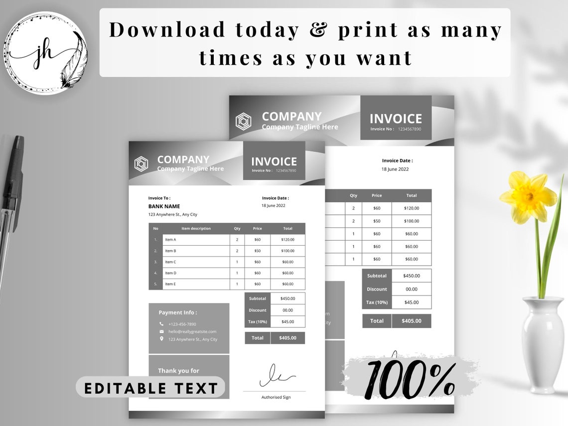 Invoice Template Order Form Template Printable Invoice - Etsy