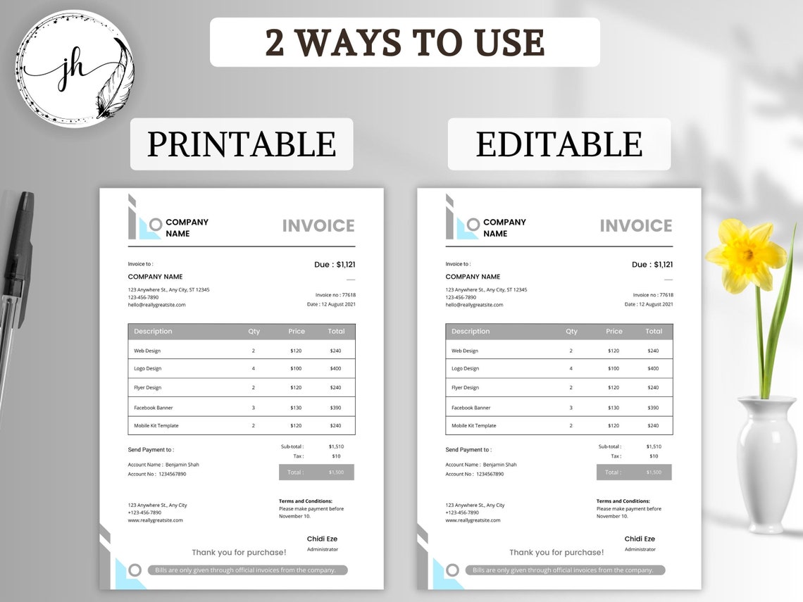 Invoice Template Order Form Template Printable Invoice - Etsy