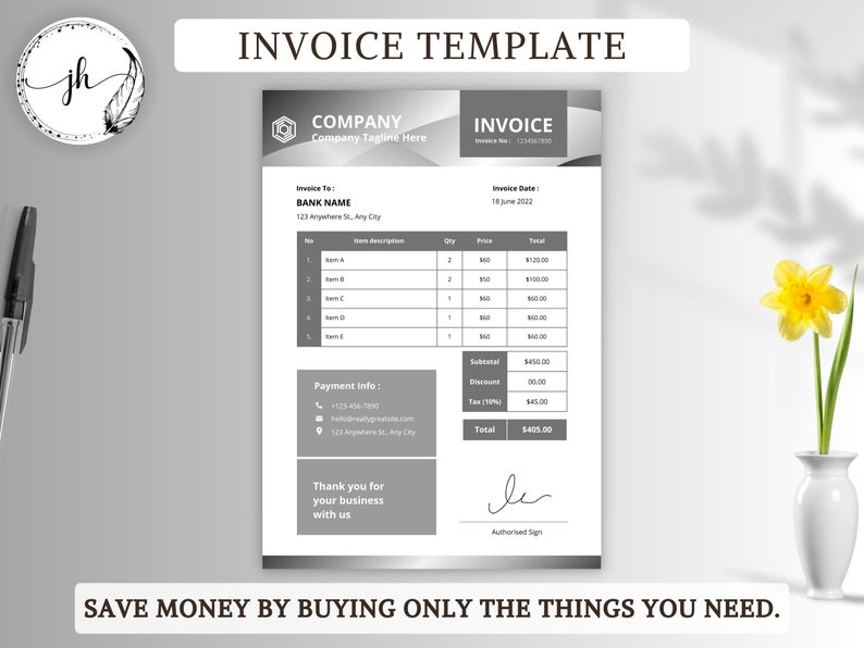 Invoice Template, Order Form Template, Printable Invoice, Editable ...