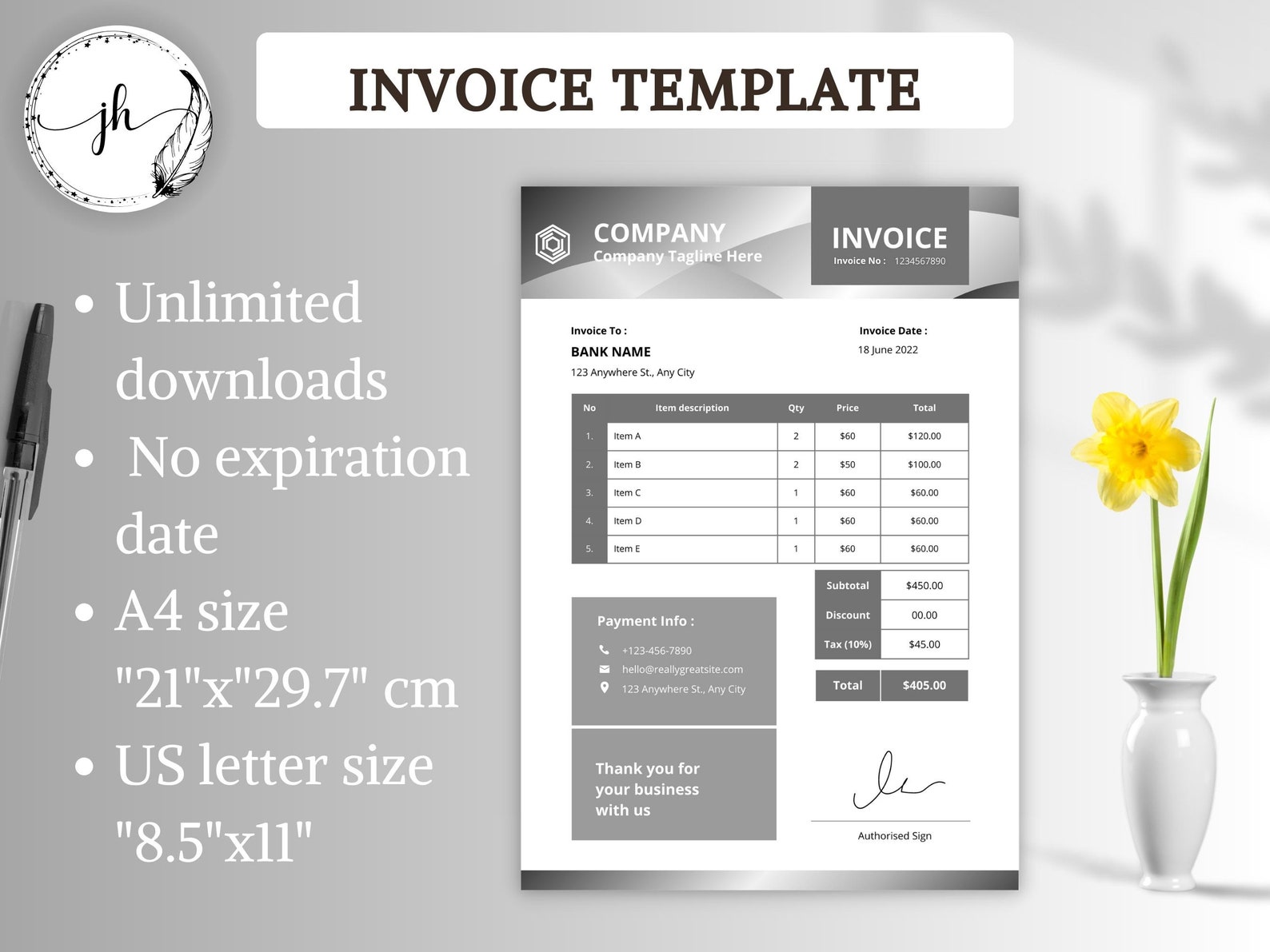 Invoice Template Order Form Template Printable Invoice - Etsy