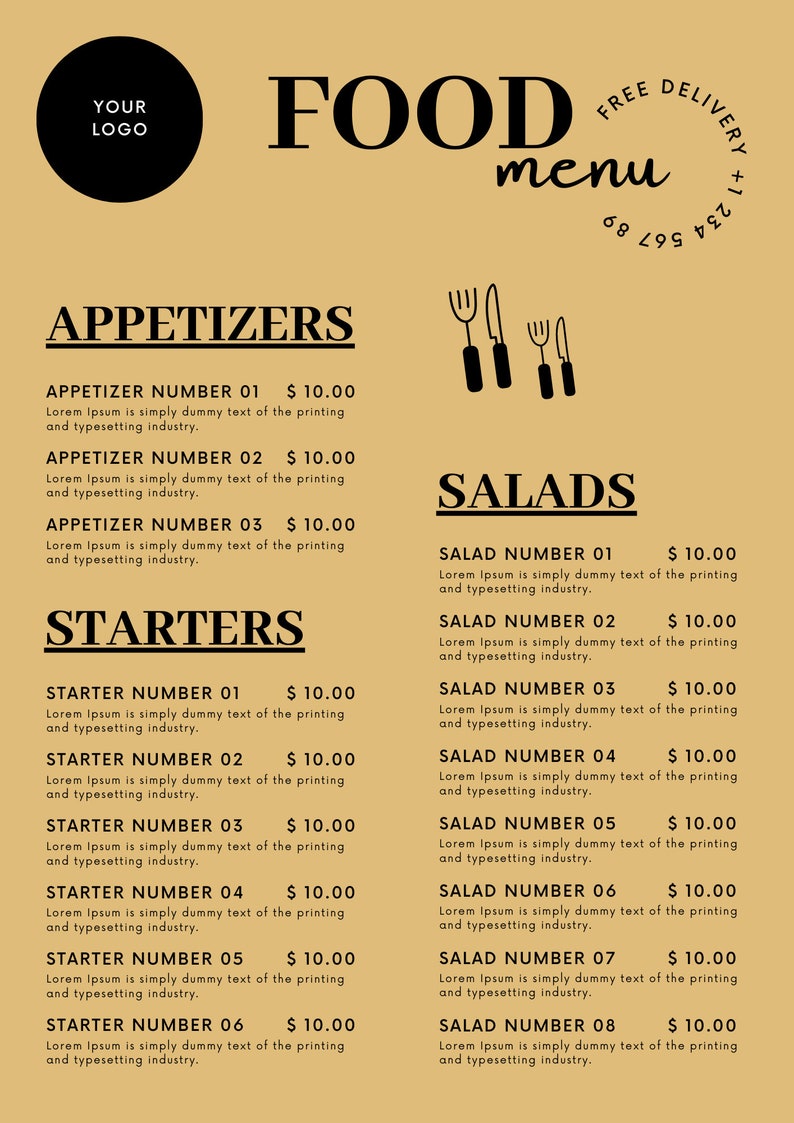 Restaurant Menu Template Restaurant Menu Food Menu Template - Etsy