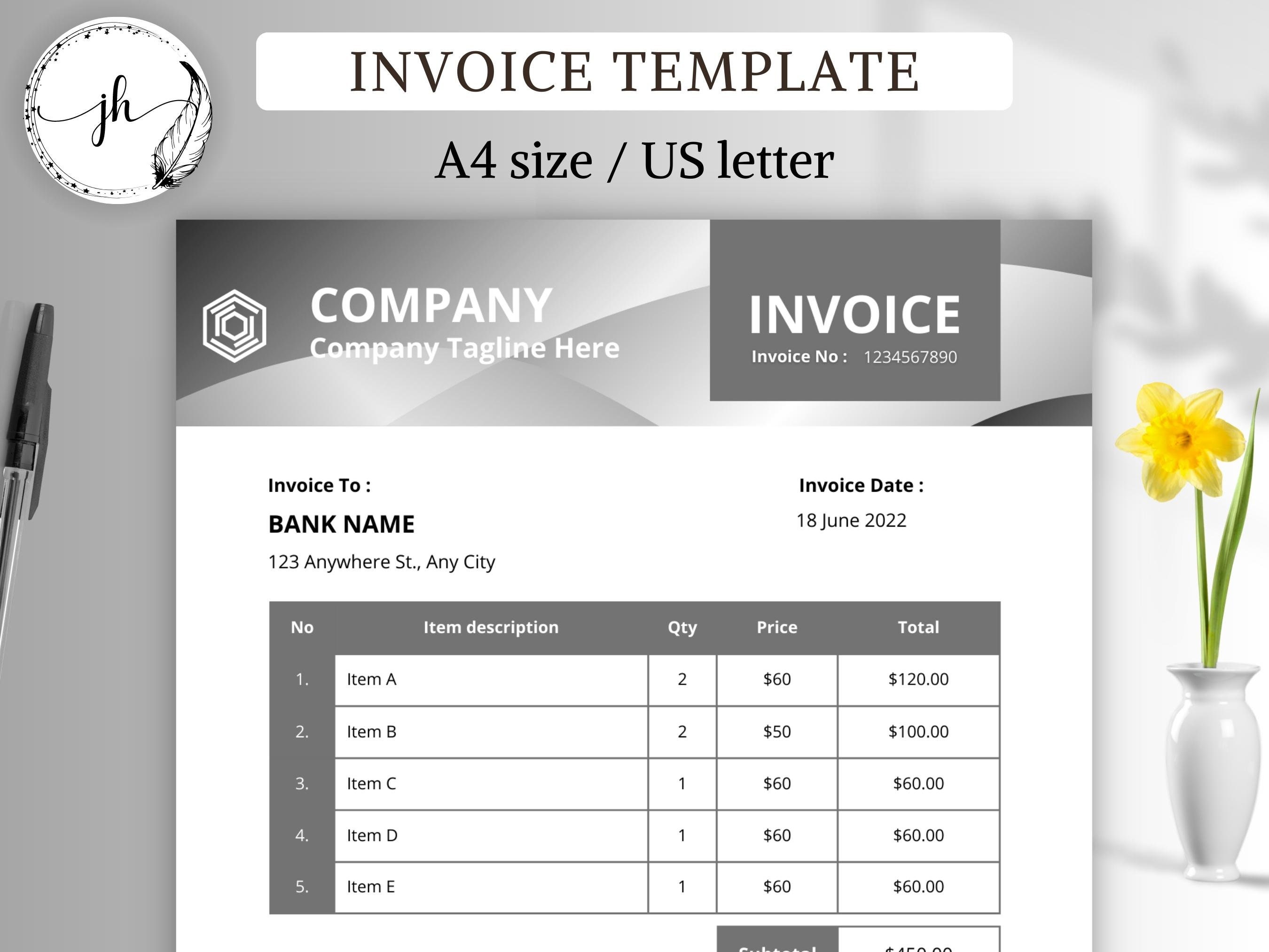 Invoice Template Order Form Template Printable Invoice - Etsy