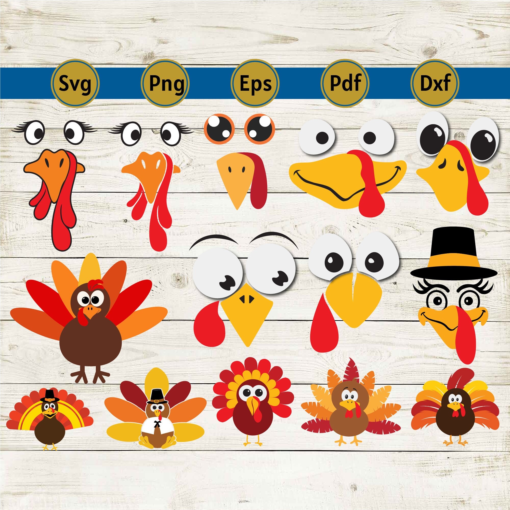 Turkey Face Svg, Turkey Face Bundle, Cute Turkey Svg, Turkey Cut File ...