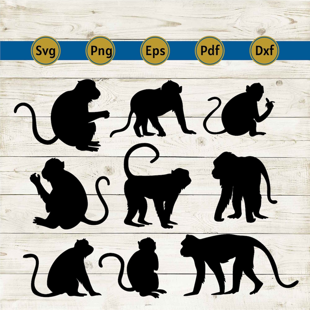 Monkey Silhouette Svg, Monkey Png, Monkey Clipart, Monkey Shirt, Monkey Print, Animal Lover ...